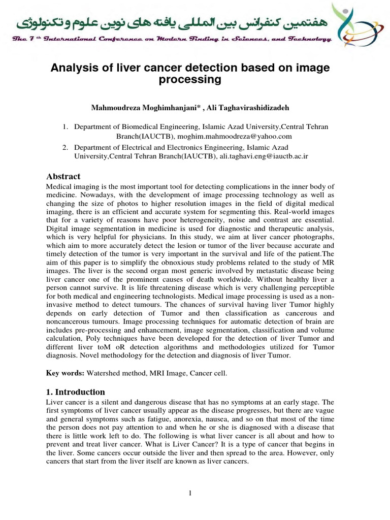 Analysis of Liver Cancer Detection Based On Image Processing | PDF