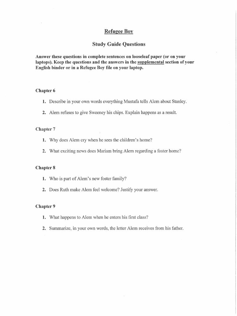 Refugee Boy Study Guide | PDF
