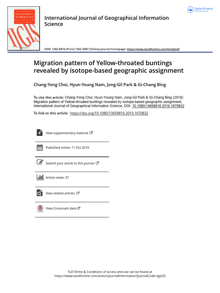 Migration Pattern of Yellow-Throated Buntings Revealed by Isotope-Based Geographic Assignment | PDF