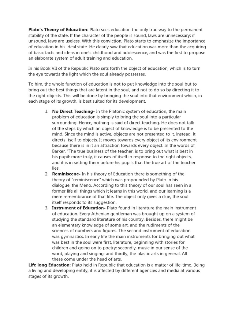 Plato's Education Theory | PDF
