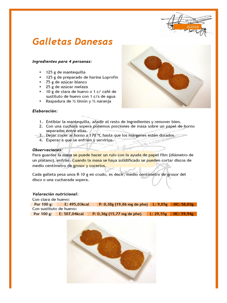 Galletas Danesas: Receta y Nutrición | PDF