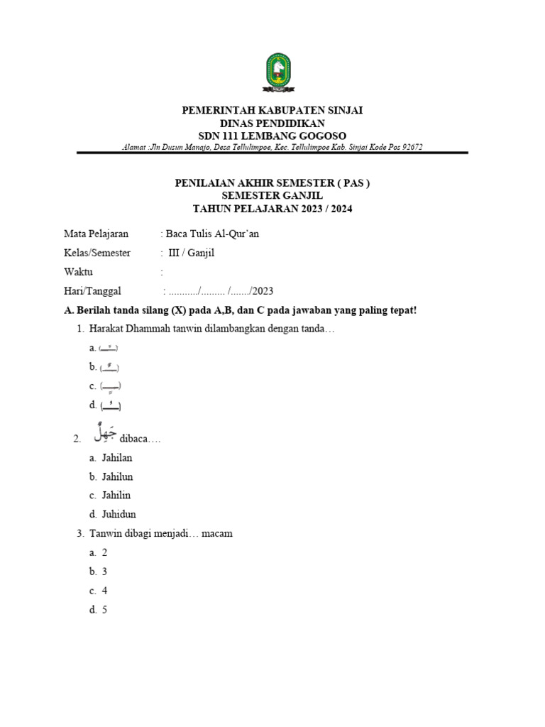 Soal PS Bta Kelas 3 SD | PDF