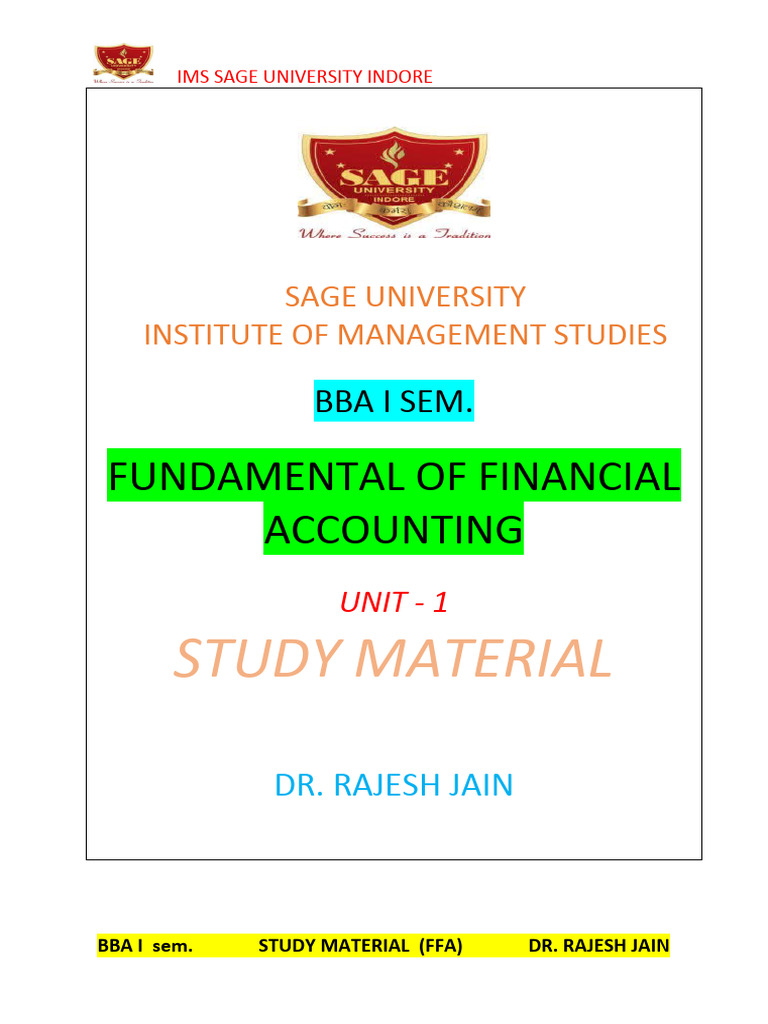 FFA Study Material for BBA I Sem. | PDF | Debits And Credits | 401(K)