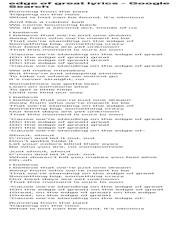 Edge of Great Lyrics - Google Search | PDF | Home & Garden