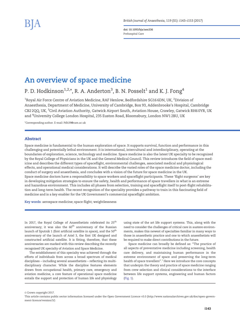 An Overview of Space Medicine | PDF