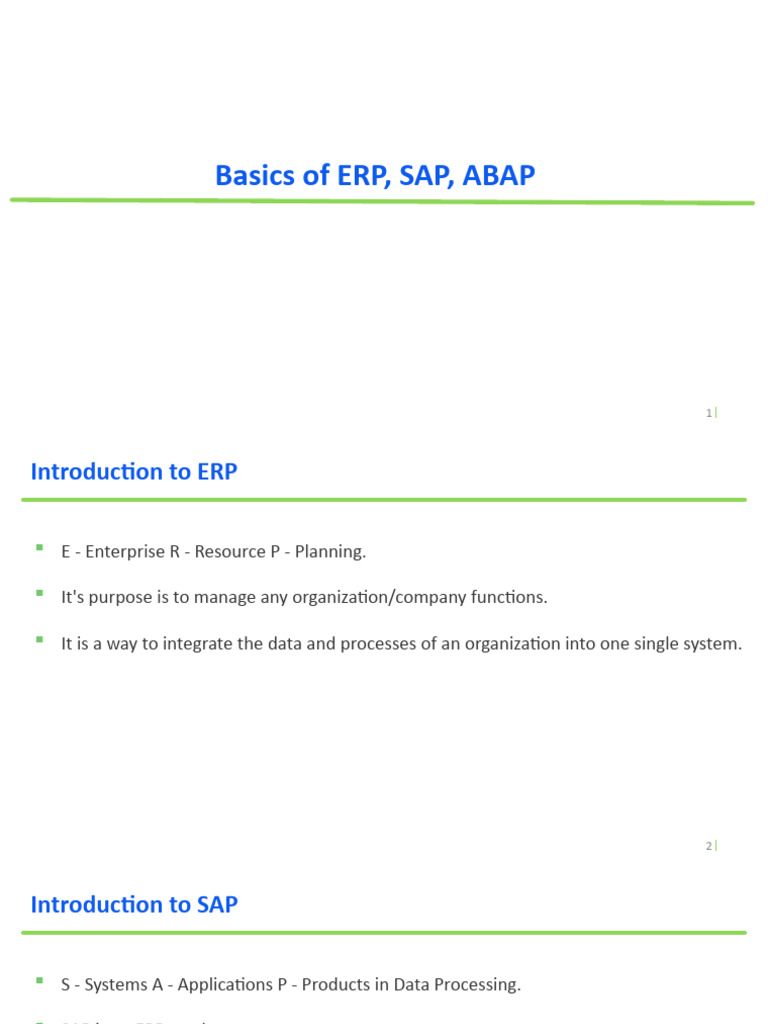 1 - Basics of Erp, Sap, Abap | PDF | Enterprise Resource Planning | Window (Computing)
