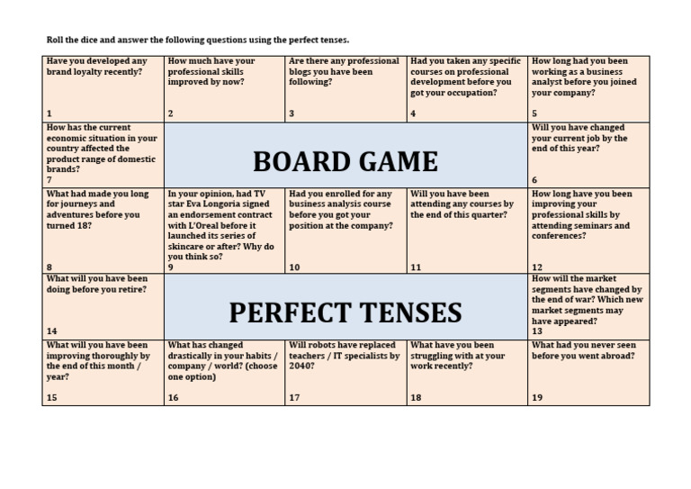Board Game Perfect Tenses - Business English | PDF | Business
