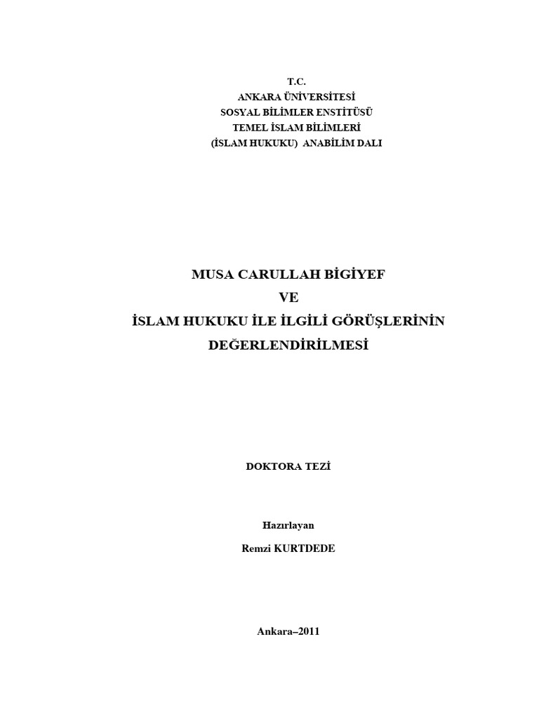 Musa Carullah Bigiyef VE İslam Hukuku İle İlgili Görüşlerinin ...