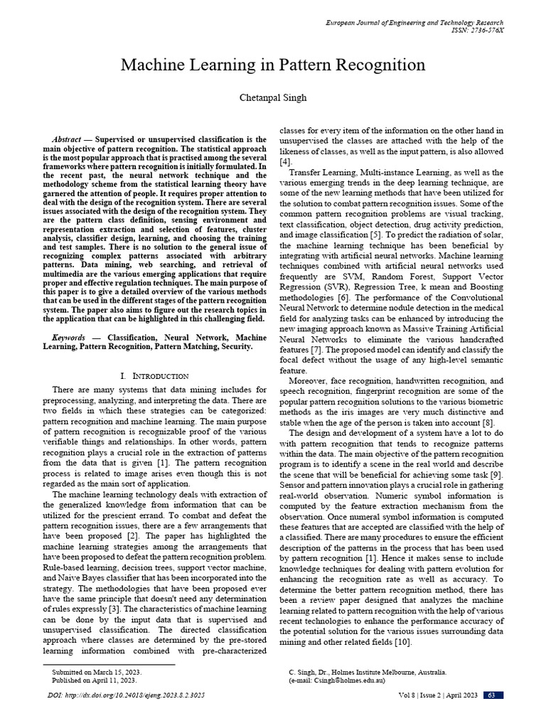 Machine Learning in Pattern Recognition | Download Free PDF | Pattern Recognition | Machine Learning