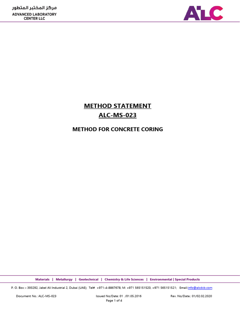 ALC-MS-023 Method for Concrete Coring | PDF