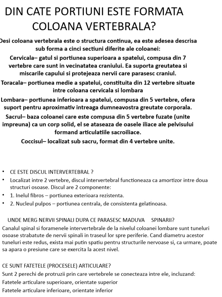 Din Cate Portiuni Este Formata Coloana Vertebrala | PDF