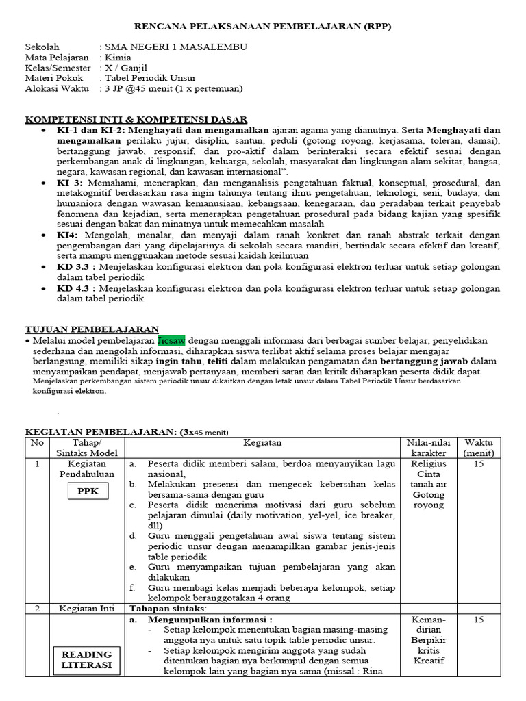 RPP Tabel Periodik Unsur | PDF