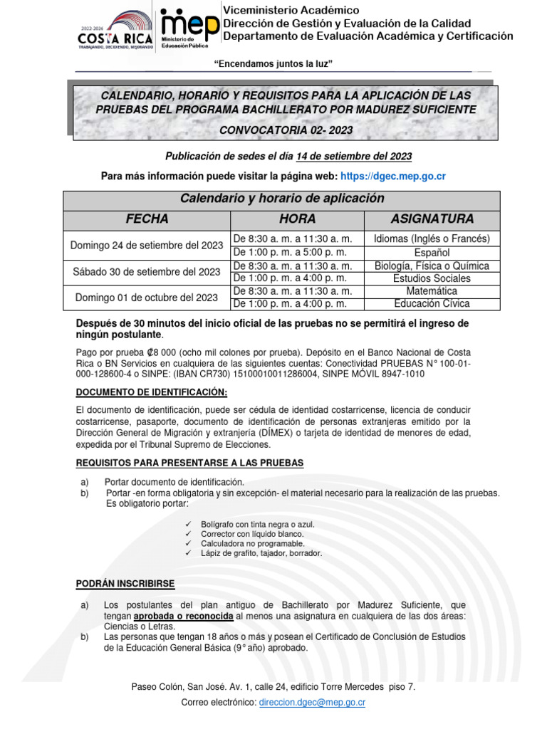 Calendario y Requisitos Bxm 02-2023 | PDF