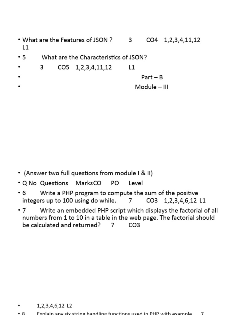 JSON Features and PHP Programming Tasks | PDF | Php | Json