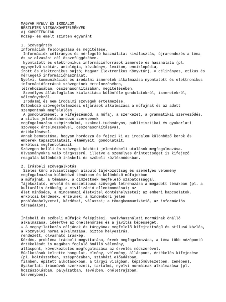 Érettségi Követelmények | PDF