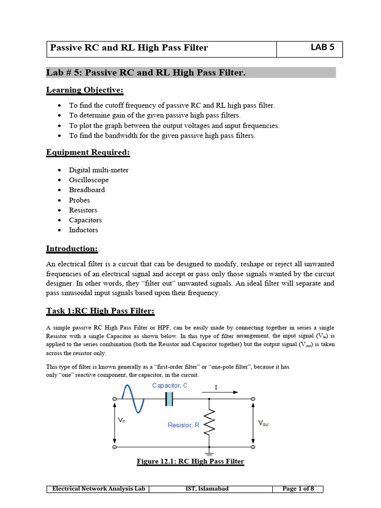 Lab 5-High Pass Filter | PDF