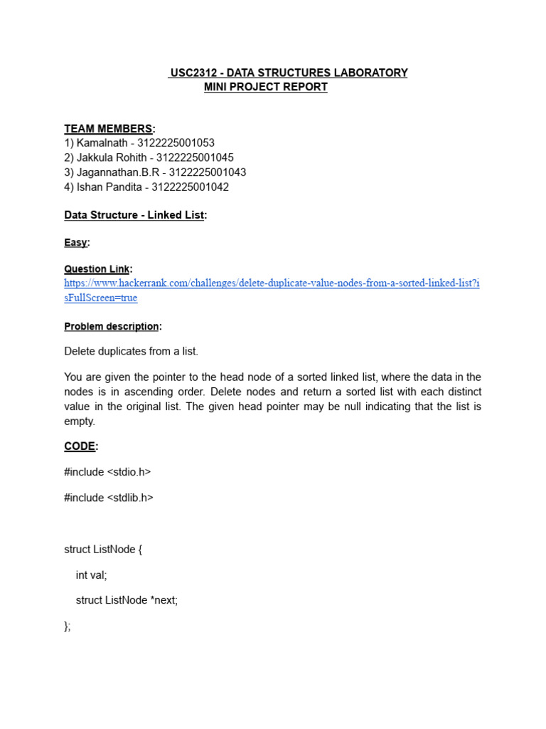 Dsa Project Report | PDF