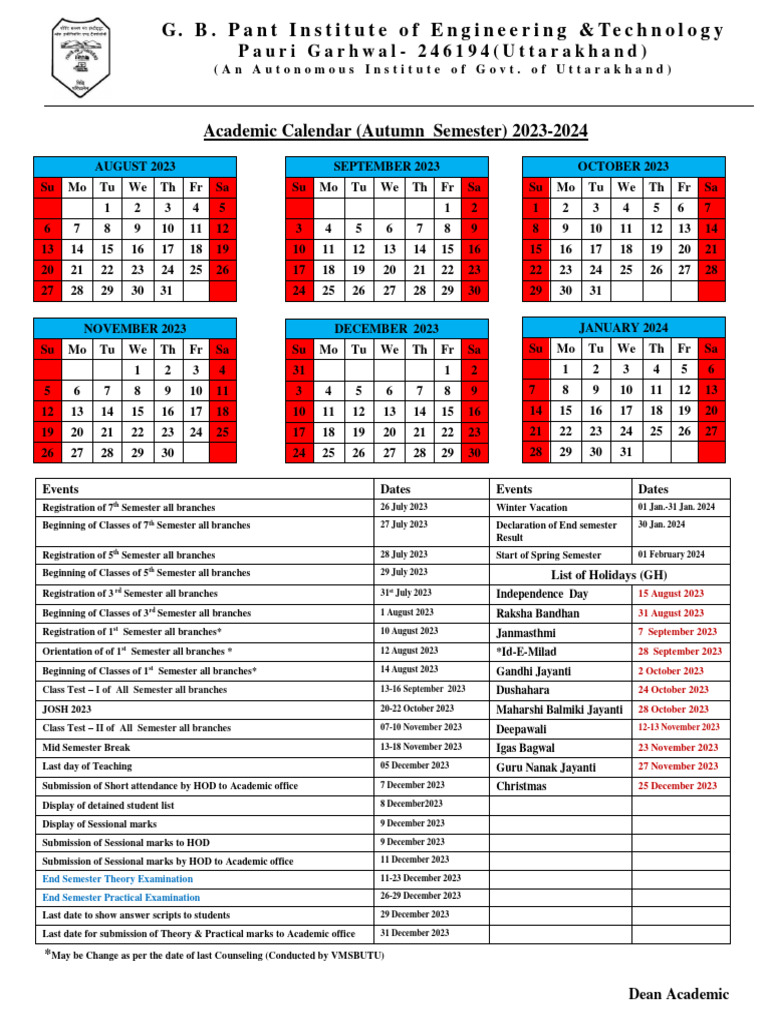 Academic Calander Odd 2023 24 | PDF