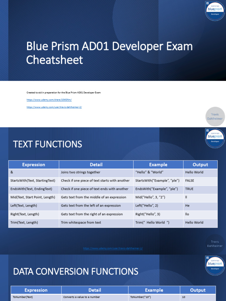 Blue Prism AD01 Developer Exam Cheatsheet | PDF | Computers