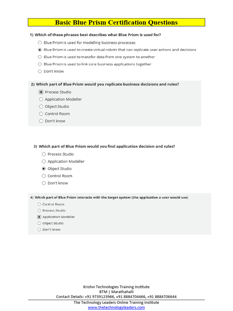 Basic Blue Prism Certification Questions | PDF