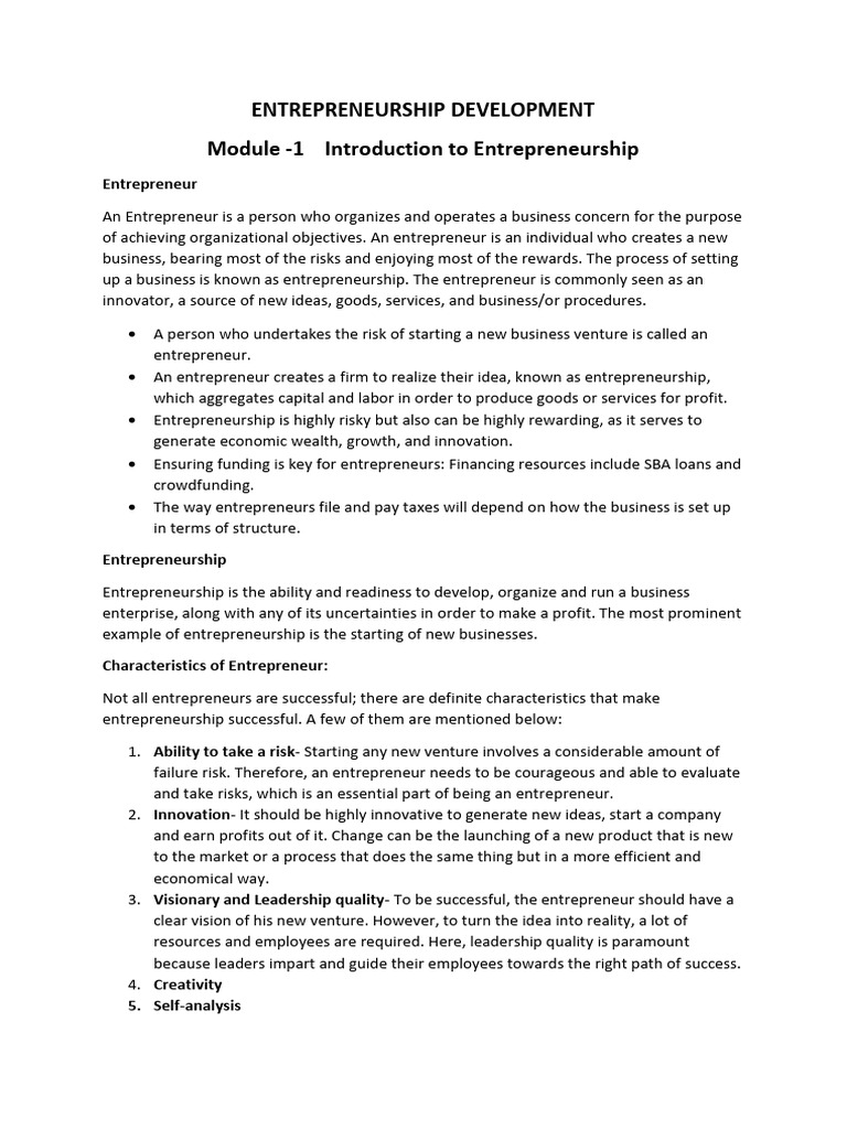 Entrepreneurship Development | PDF