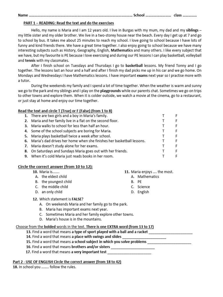 4th Grade Test-2023 | PDF