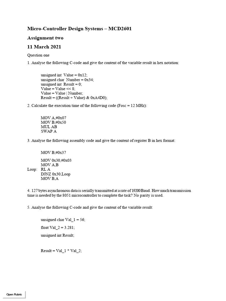 8051 Microcontroller Design Assignment | PDF
