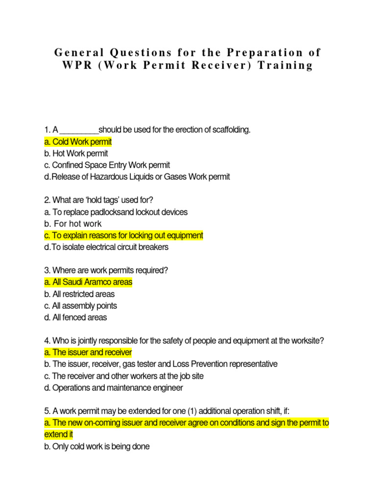 General Questions For The Preparation of WPR | PDF