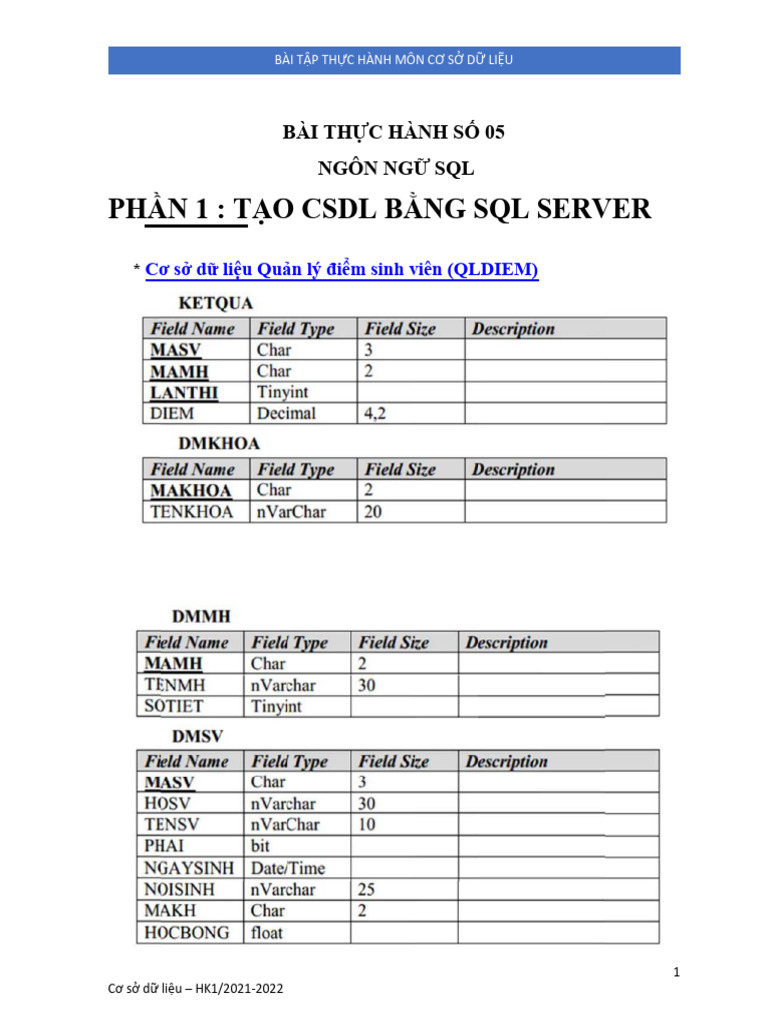 Bài TH SQL - 1 | PDF