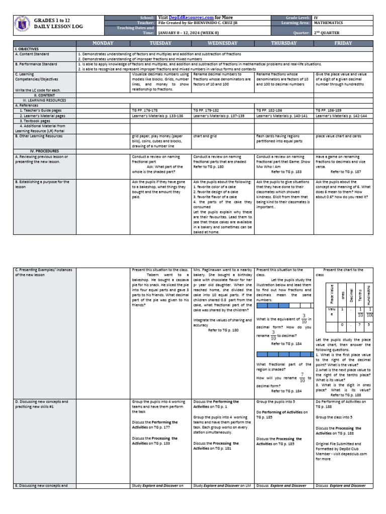 DLL - Mathematics 4 - Q2 - W8 | PDF