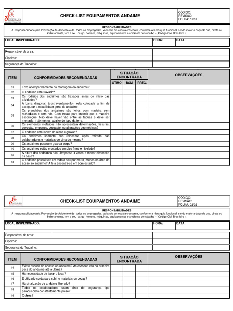 Check List Andaime I9 | PDF