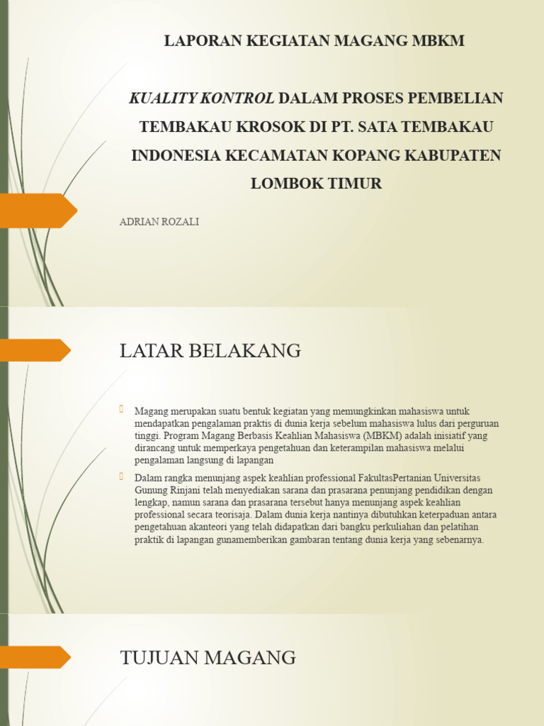 Laporan Kegiatan Magang MBKM Cali | PDF | Karier & Perkembangan