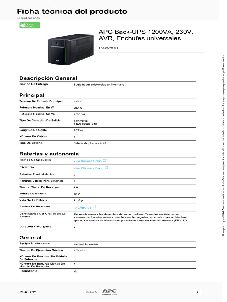 APC BackUPS BX1200MI-MS | PDF