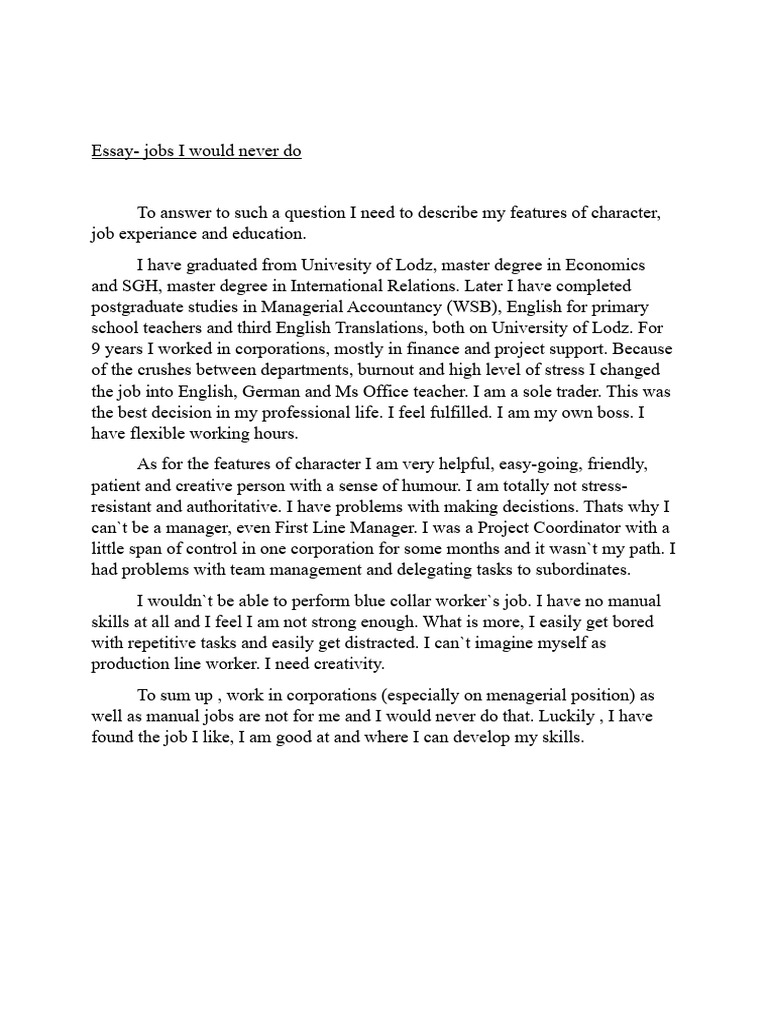 Essay Job I Would Never Do | PDF