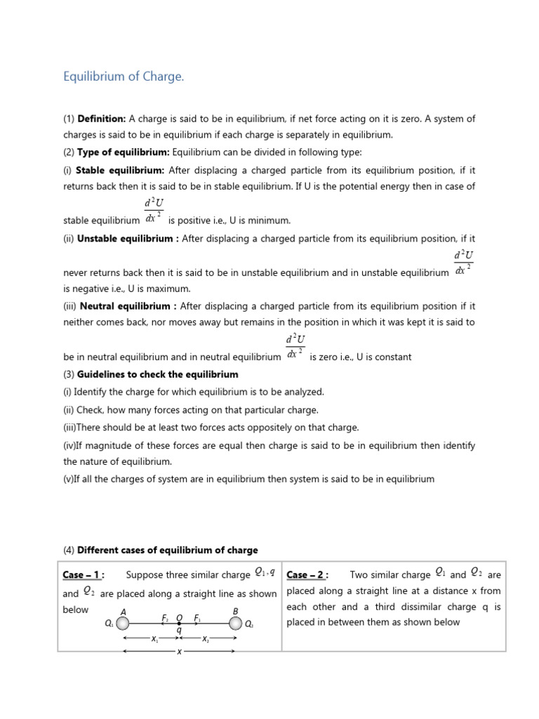 JEE - Physics - Electrostatics - Equilibrium of Charge | PDF | Electric Charge | Force