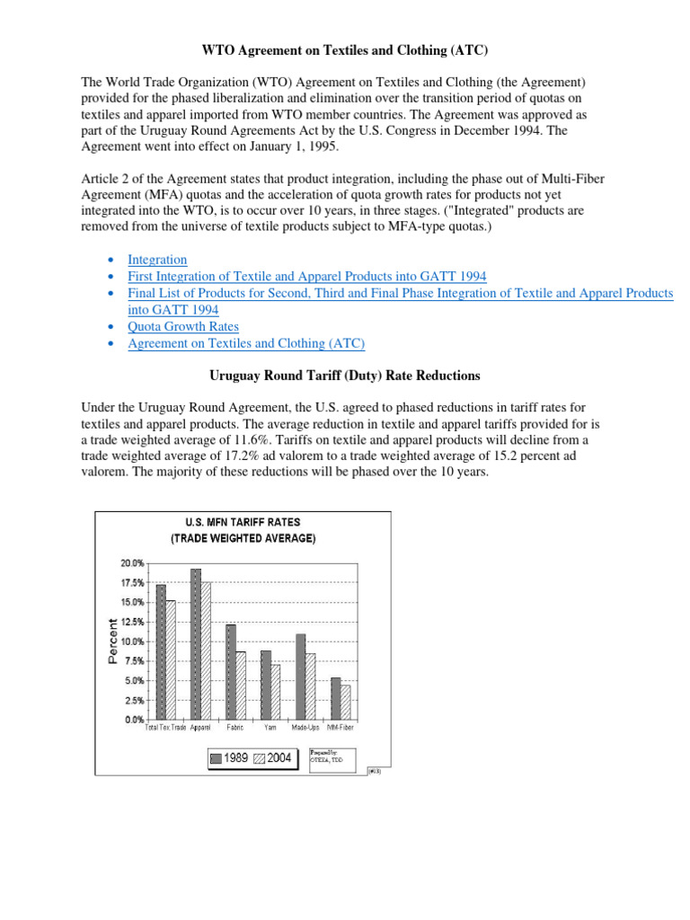 WTO Agreement On Textiles and Clothing | PDF