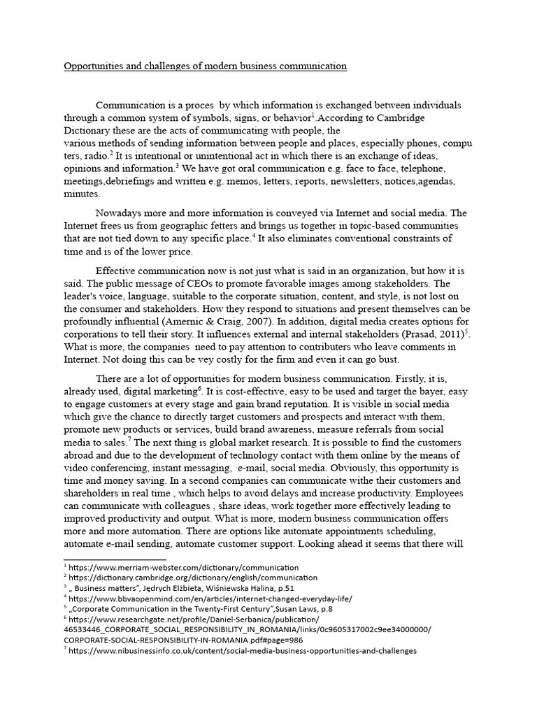 Opportunities and Challenges of Modern Business Communication | PDF