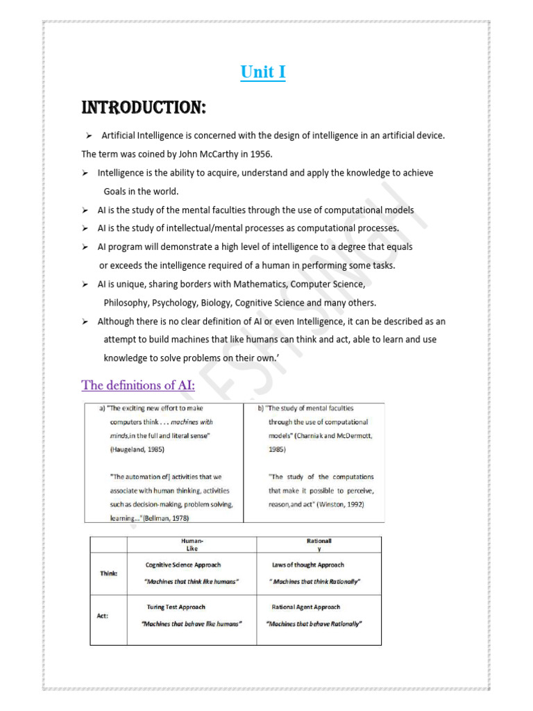 Unit 1 AI Notes | PDF