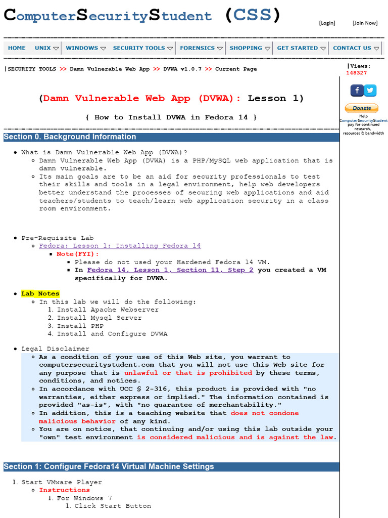 Damn Vulnerable Web App (DVWA) Lesson 1 How To Install DVWA in Fedora ...