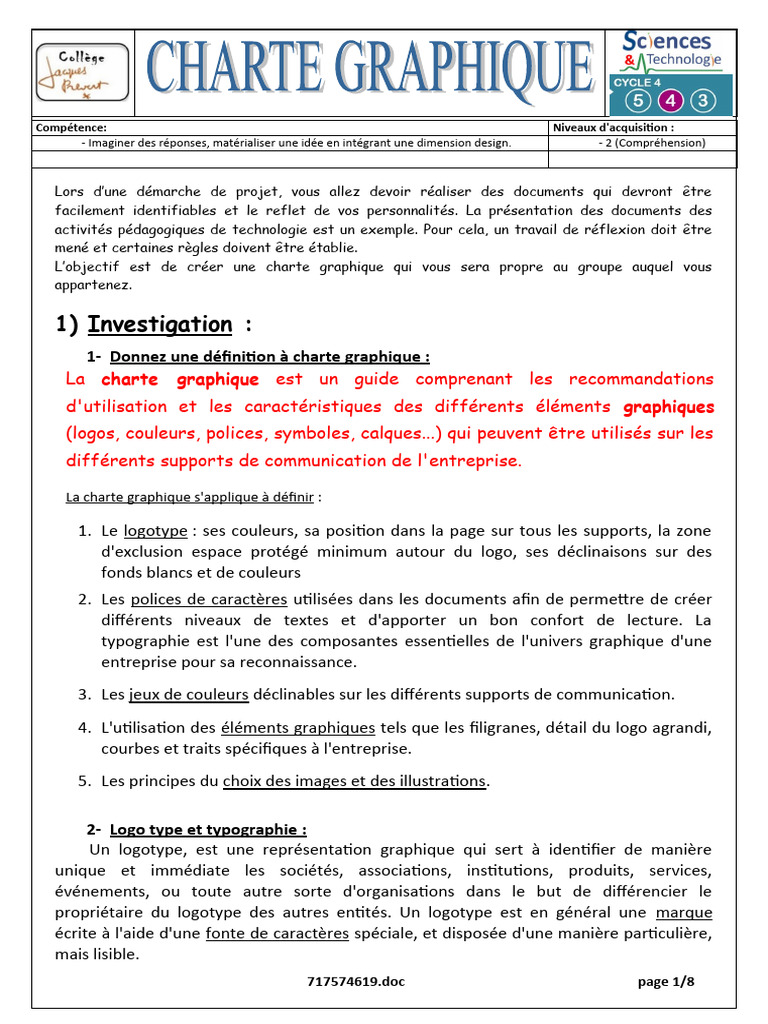 1 Charte Graphique 4eme - V2023 Seance1 Invest Correction | PDF