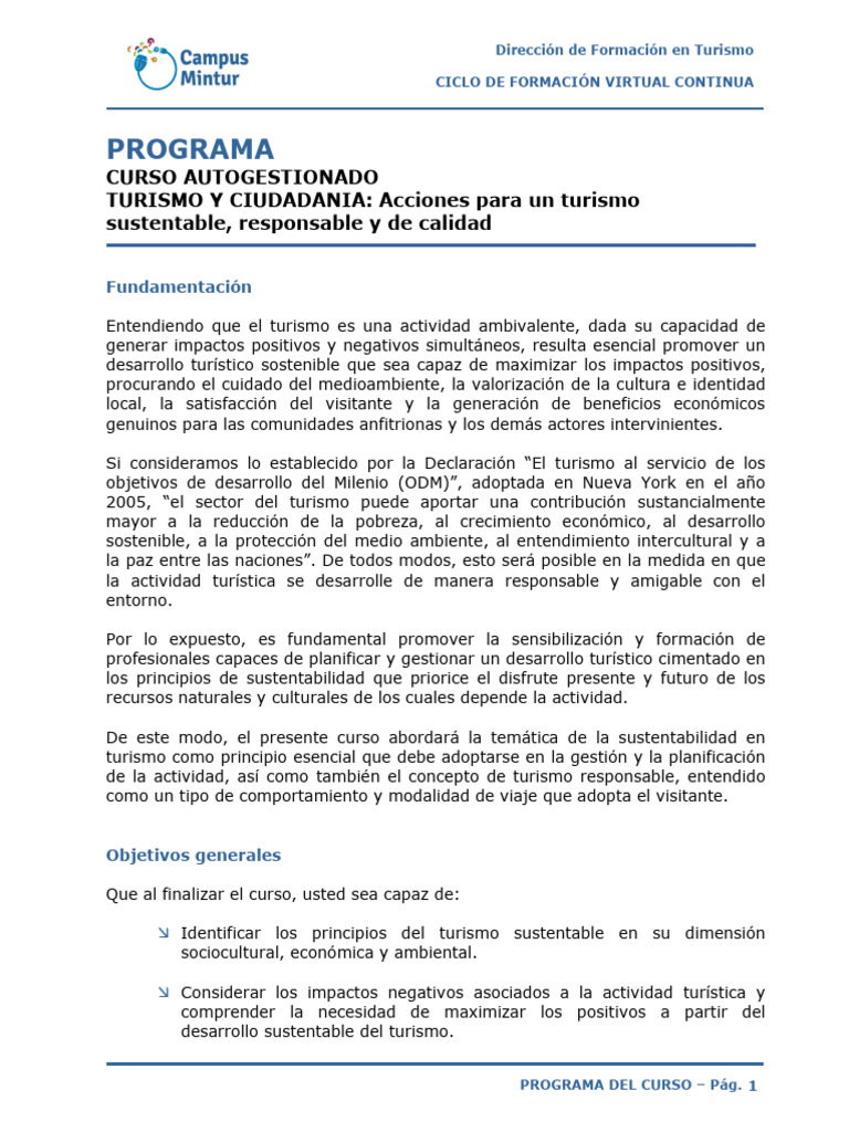 1.TYC - Modulo 0 - Programa 20230824 | PDF | Turismo | Sustentabilidad