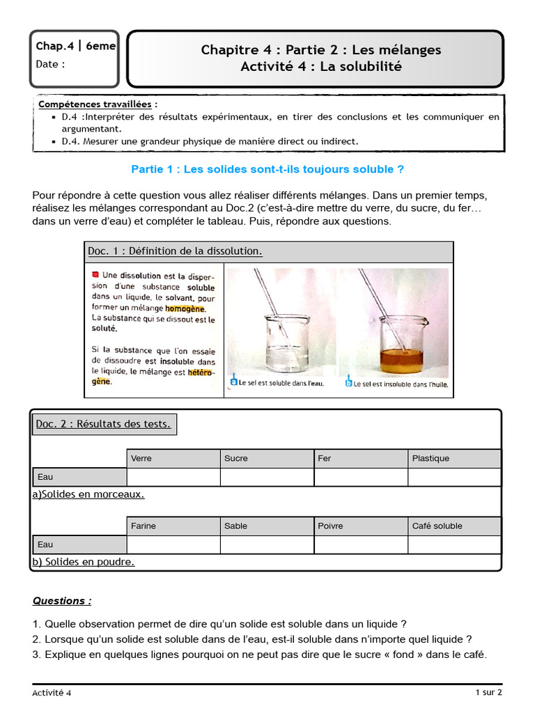 Chap4-act4 la solubilité | PDF
