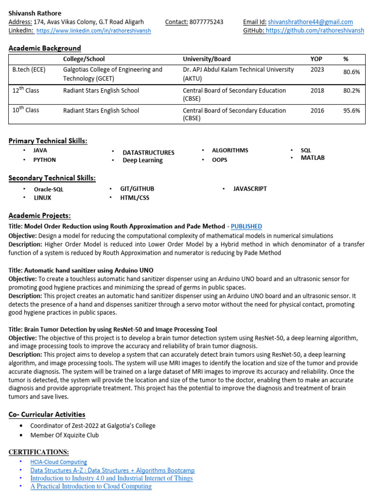Academic Background: Java Python Algorithms Oops SQL | PDF