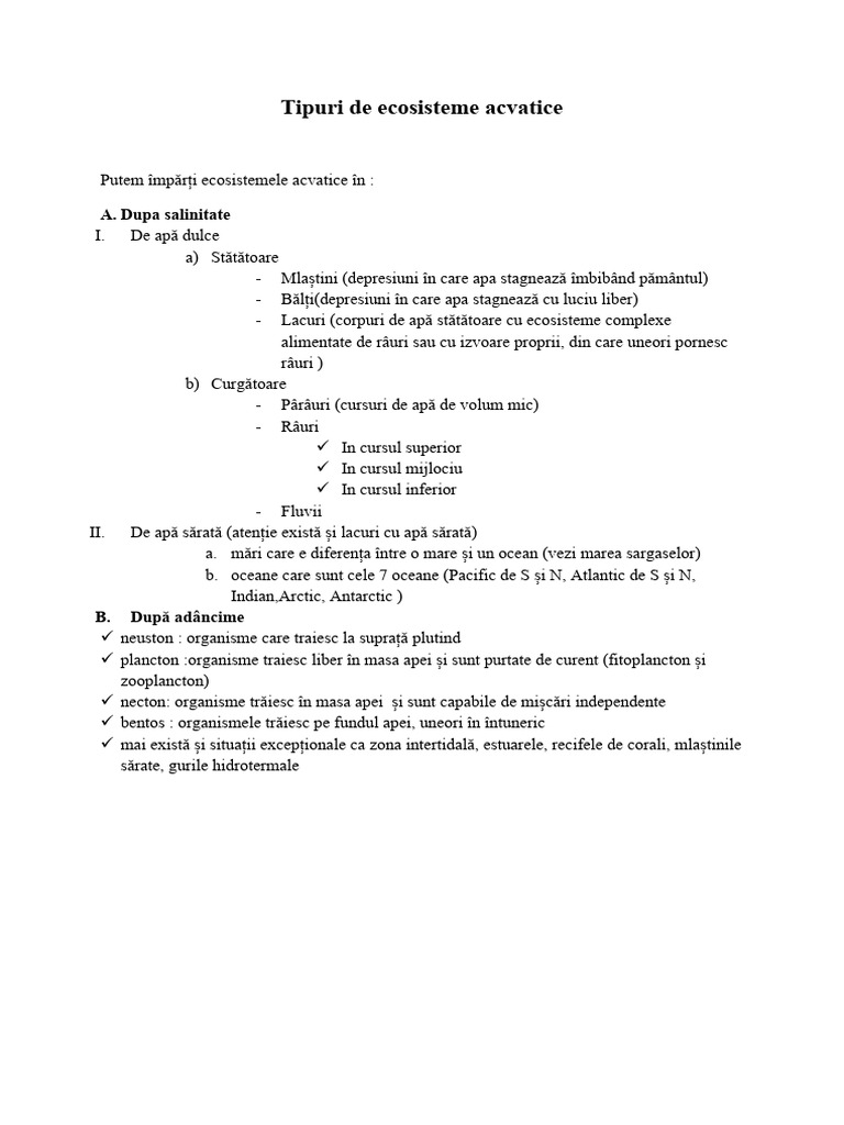 Tipuri de Ecosisteme Acvatice | PDF