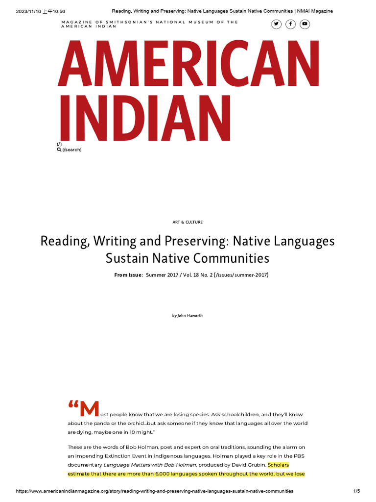Reading, Writing and Preserving - Native Languages Sustain Native ...