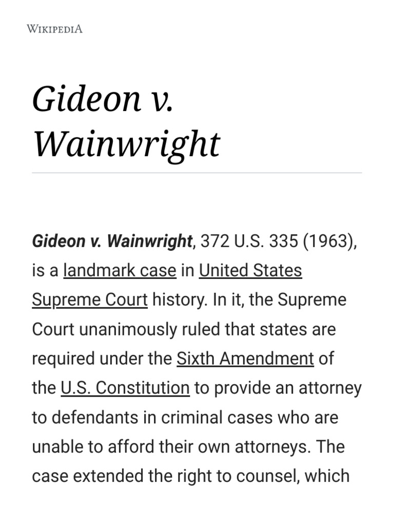 Gideon v. Wainwright - Wikipedia | PDF | Gideon V. Wainwright | Sixth ...
