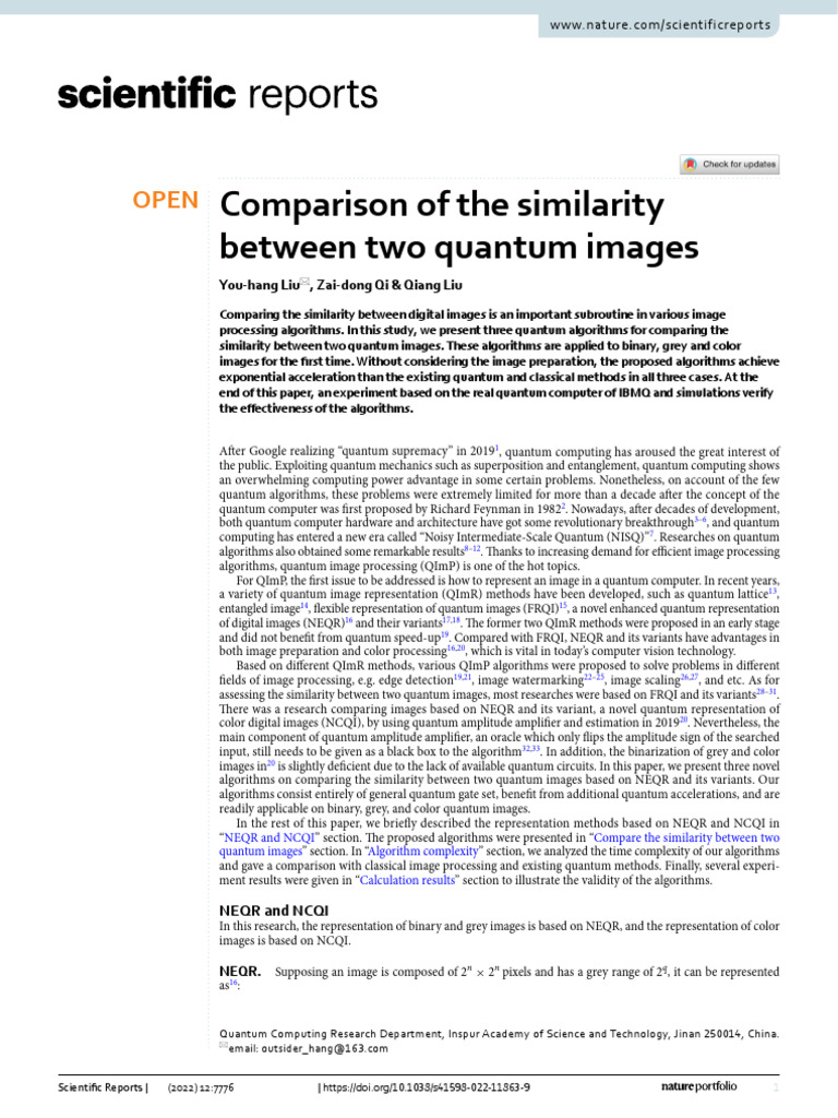 2022 Comparison of The Similarity Between Two Quantum Images | PDF