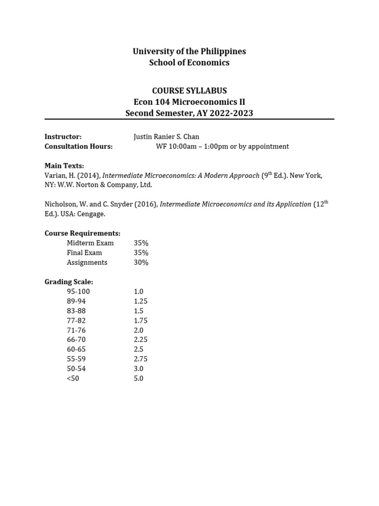 Econ 104 Syllabus 2 | PDF