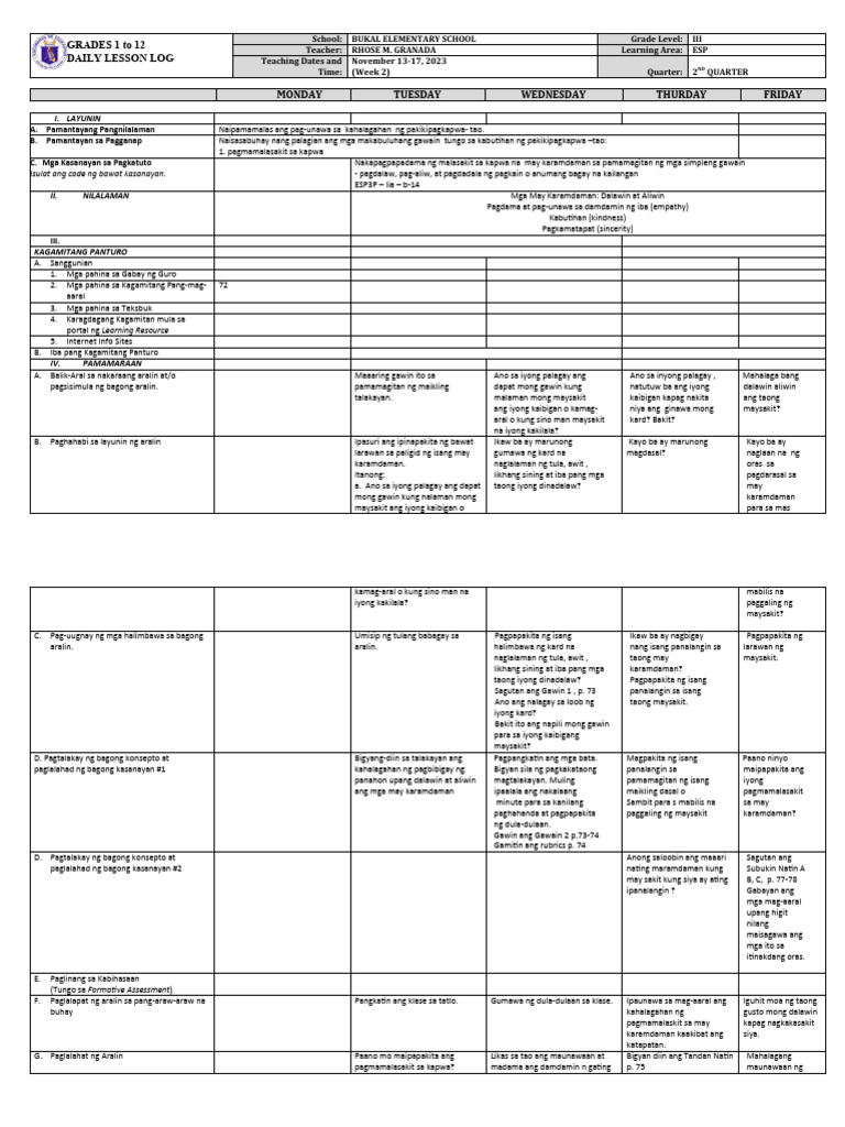 DLL - Esp 3 - Q2 - W2 | PDF