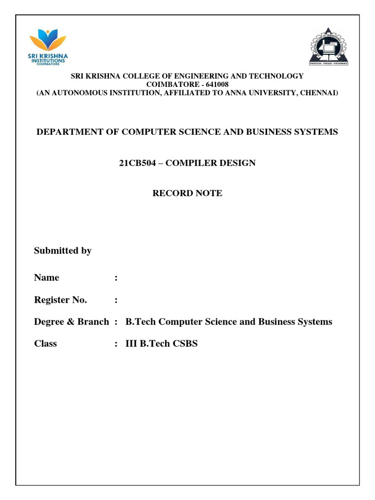 Compiler Design Lab Manual | PDF | Software | Software Development